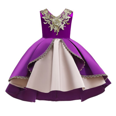 V-Neck Flower Girl Dress Champagne Lace Princess Dress Vestidos De Ropa Niña Sleeveless Christmas Dress Red/Blue/Purple supplier