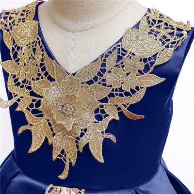 V-Neck Flower Girl Dress Champagne Lace Princess Dress Vestidos De Ropa Niña Sleeveless Christmas Dress Red/Blue/Purple supplier
