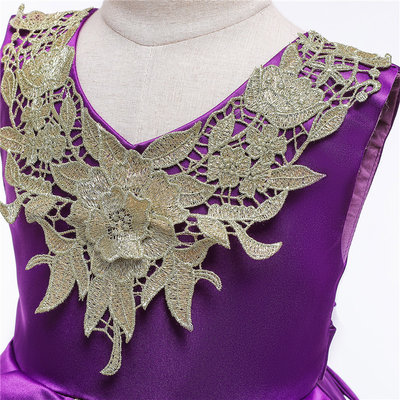 V-Neck Flower Girl Dress Champagne Lace Princess Dress Vestidos De Ropa Niña Sleeveless Christmas Dress Red/Blue/Purple supplier