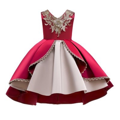 2021 New V-Neck Flower Girl Dress Champagne Lace Princess Dress Vestidos De Ropa Niña Sleeveless Christmas Dress Red/Blu supplier
