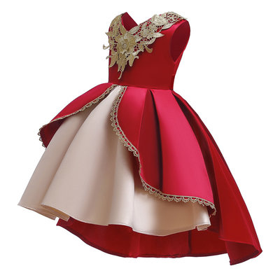 2021 New V-Neck Flower Girl Dress Champagne Lace Princess Dress Vestidos De Ropa Niña Sleeveless Christmas Dress Red/Blu supplier