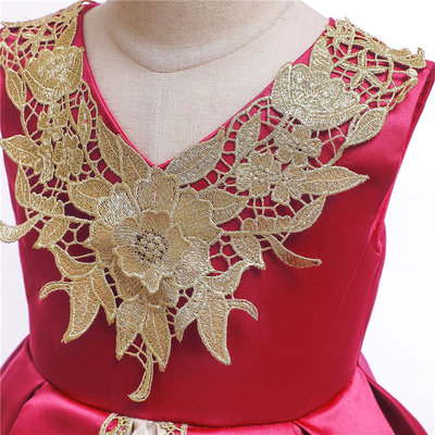 2021 New V-Neck Flower Girl Dress Champagne Lace Princess Dress Vestidos De Ropa Niña Sleeveless Christmas Dress Red/Blu supplier