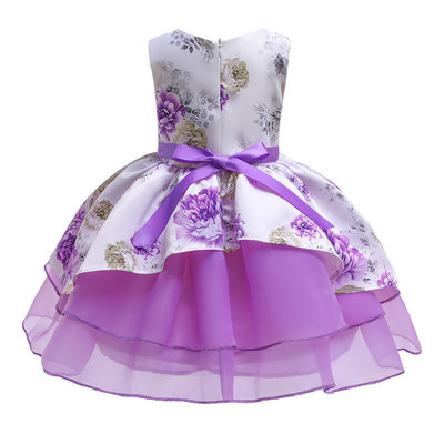 Hot Sale Toon Purple Girl Dress Bow Belt Printed Mesh Gown Princess Dress Tutu Dresses Invisible Zipper Disfraces Vestid supplier