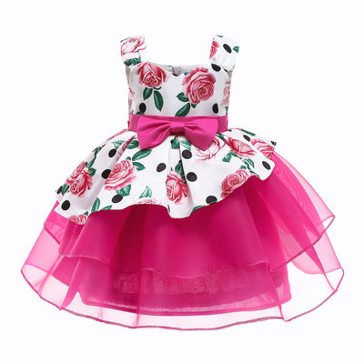 White Formal Dress Girls Kinder Kleider Rose Print Vestidos De Fiesta Sukienki Dla Dzieci Robe Enfant Fille Princess Dre supplier