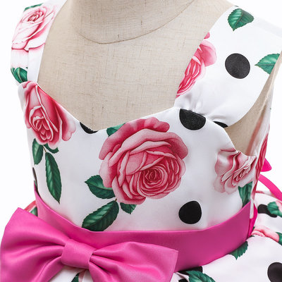 White Formal Dress Girls Kinder Kleider Rose Print Vestidos De Fiesta Sukienki Dla Dzieci Robe Enfant Fille Princess Dre supplier