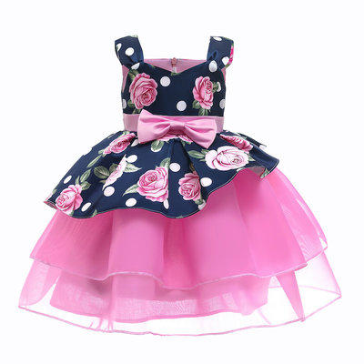 White Formal Dress Girls Kinder Kleider Rose Print Vestidos De Fiesta Sukienki Dla Dzieci Robe Enfant Fille Princess Dre supplier