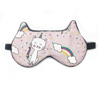 Cat design 100% silk eye mask custom embroidery LOGO printing OEM accepted for sleeping well supplier