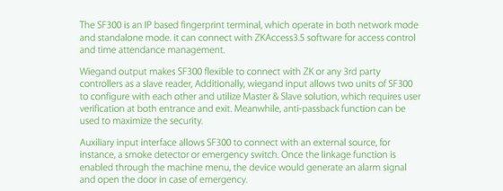 SF300 ZKTECO DOOR ACCESS CONTROL Fingerprint reader access control terminal with software