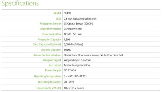 ZKTECO Fingerprint door access control SF400 STOCK Biometric time clock fingerprint scanner