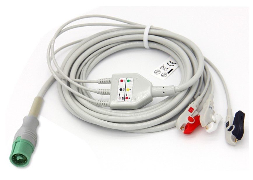 Fukuda Denshi 3 / 5 Lead ECG Cable 12 Pin Snap Patient End Cold Resistant Leadwires