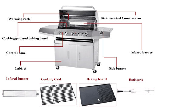 Factory directly sale 6 Burners cooking grates Gas BBQ Grill with grease tray