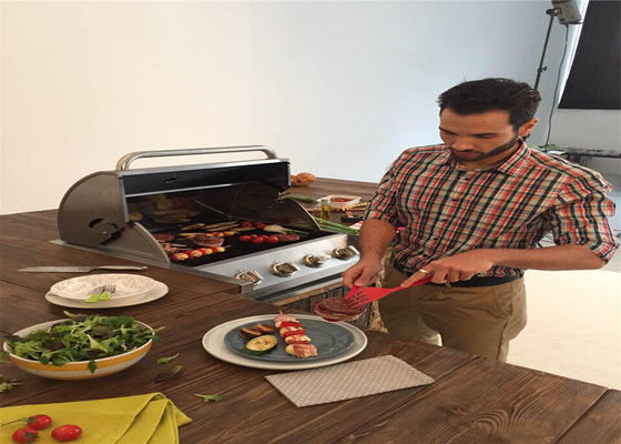 Factory price kitchen bbq insert 4 burners gas bbq grill with heat monitoring
