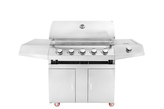 New arrival silver 430 stainless steel slow 5 burners zinc alloy knobs gas BBQ grill