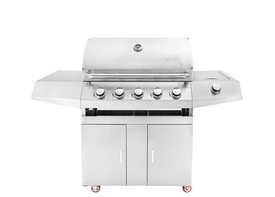 Silver 430 Stainless Steel Slow 5 Burners Zinc Alloy Knobs Stainless Steel Grill Gas BBQ Grill