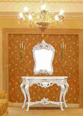 Tabla de consola interior de madera antigua francesa con color del blanco del espejo