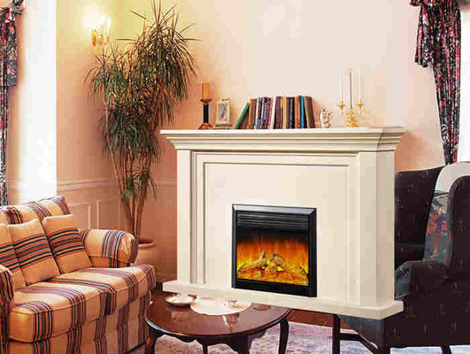 Customized White Wood Luxury LED Electric Fireplace Remote Control