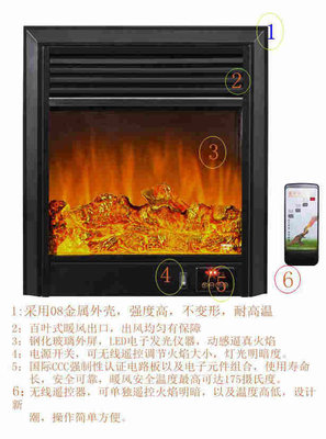 Thermostat Wall Fireplace Heater With Remote , Stainless Steel Front Panel