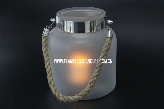 Frosted Glass Jar With Rope With 1 PC LED Plastic Votive Candle with Frosted Votive Candle Holders for sale