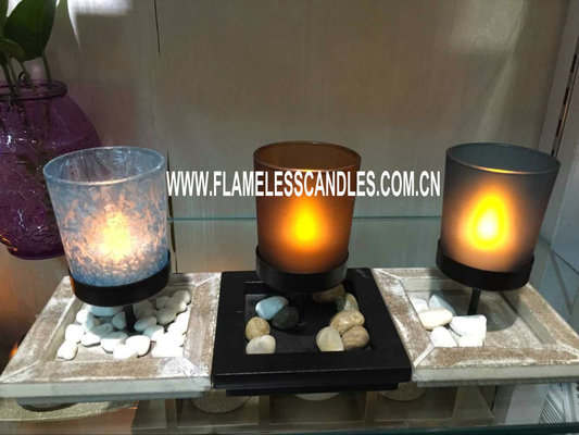 China Hotel or Home Decoration Glass Votive Candles with Metal Holder and Wooden Tray distributor