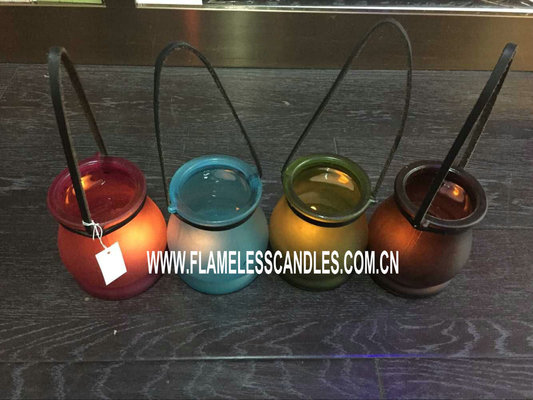 China LED Glass Votive Candles With Holder Made With Leather Handle For Home Decoration distributor
