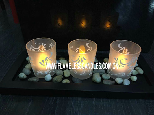 China Wedding Decoration Glass Votive Candles and Holders With Wooden Tray and Rock distributor