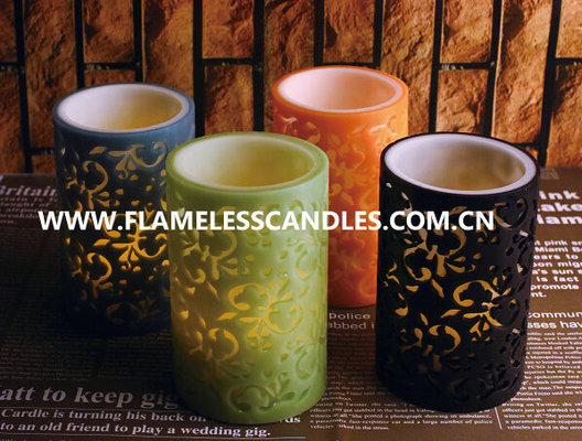 China Flameless 2 Layer Carved LED Pillar Candles , Safety Colorful Unique Design LED Candles distributor