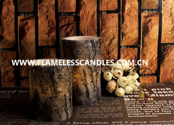 Paraffin Wax Flameless LED Pillar Candles with Tree Shape / Brown or Customized Color for sale