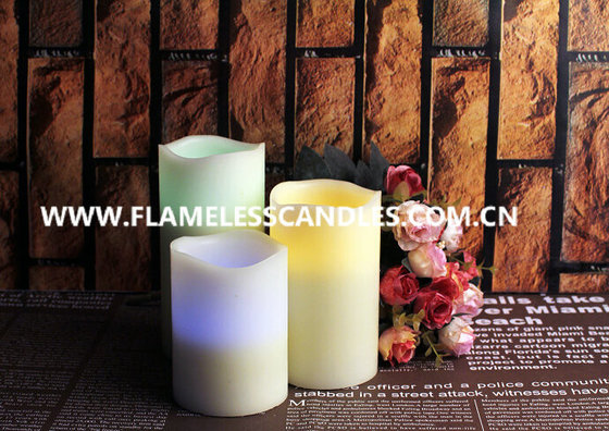 Ivory Wax Melted Edge Unscented LED Flameless Candles / Color Changing Pillar Candle for sale