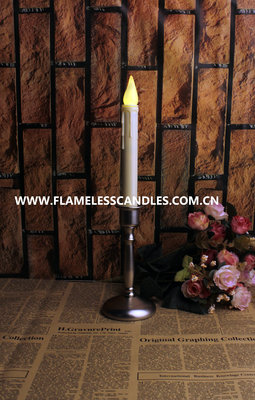 Smokeless Flameless Ivory Dripping Taper LED Candles with Pewter Finish Candlesticks for sale