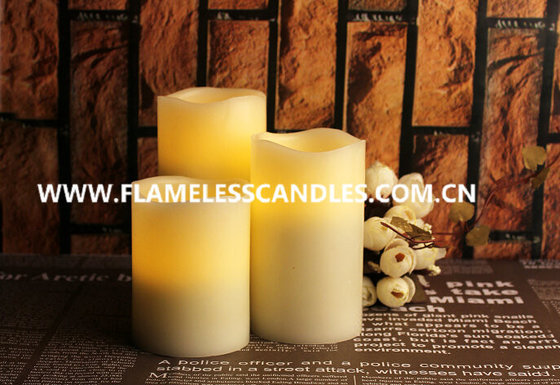 China Flameless LED Candles / Large White Pillar Candles With Moving Sensor And Wavy Edge distributor