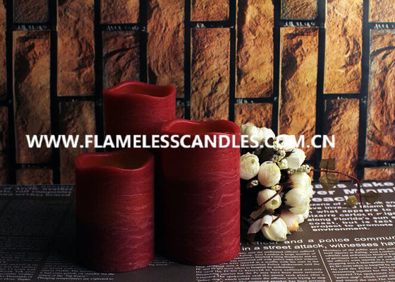 China Decorative Flameless LED Pillar Candles With Real Wax In Red , Distressed Finish distributor
