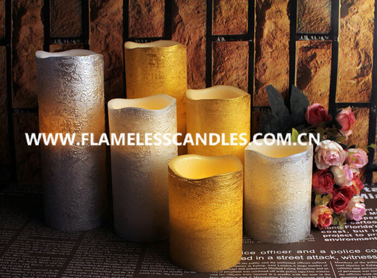 China Gold / Silver Distressed Finish Flameless LED Pillar Candles With Real Wax 10 - 15cm distributor