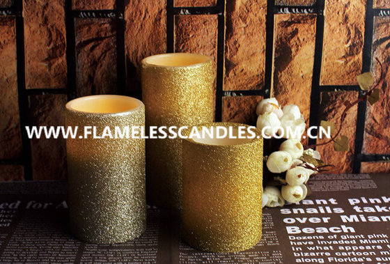 China Real Wax And Glitter Finish LED Wax Pillar Candles / Flameless Electric Candles distributor