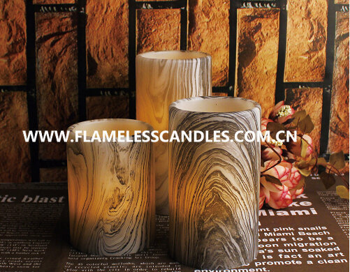 China Custom Stump Pattern Thin Flameless LED Candles , Real Wax Decorative Pillar Candles distributor