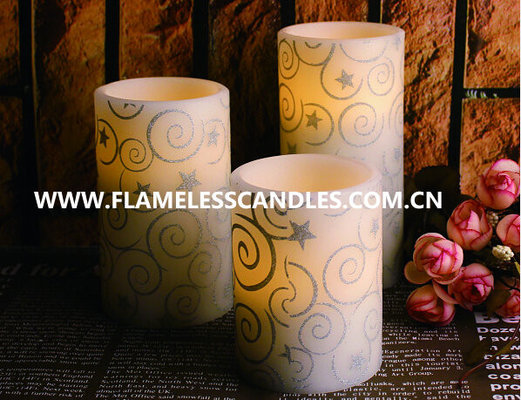China Glitter Pattern Flameless LED Pillar Candles for Birthday  Party Decoration , 2 X AA Battery distributor