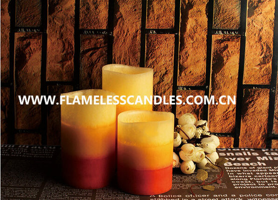 China Colorful And Mottled Finish Flameless LED Candles 3 Inch / 4 Inch Pillar Candles With Real Wax distributor