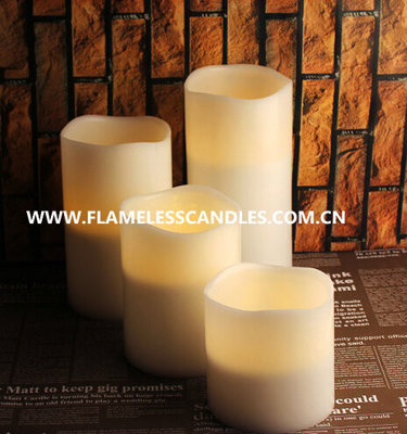 China Paraffin Wax Round White Flameless LED Pillar Candles With Wax In Ivory With Wavy Edge distributor