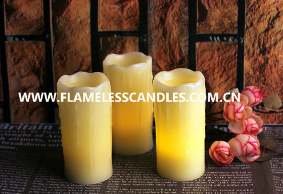 Ivory Wax Unscented Amber LED Flickering Flameless Candles with Melted Edge for sale