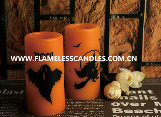 China Orange Wax Body Halloween Pattern Electronic LED Candle for Bar Decoration distributor