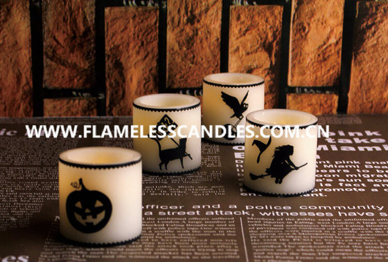 China Paraffin Wax Flameless Halloween LED Candles , LED Votives With Halloween Printing distributor