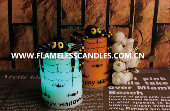 Multi Color Halloween Decoration LED Flickering Flameless Candles With Black Spider for sale