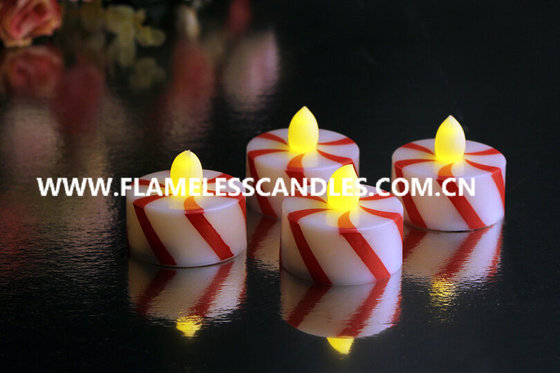 Candy Cane Design Flameless Tealight Candles / Plastic LED Tealights for Home Decor for sale