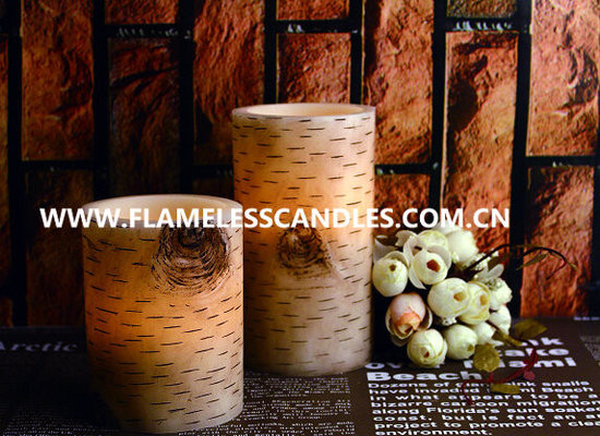 cheap  Birch Finish Straight Edge Flameless LED Pillar Candles / Battery Operated LED Candle