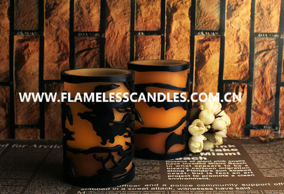 cheap  2 Layer Carved LED Pillar Candle With Halloween Pattern , Wireless LED Candle Lights