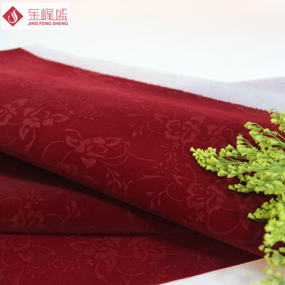 Printed Spunlace Velvet Flock Fabric Dark Red With Flower Pattern
