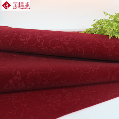 Printed Spunlace Velvet Flock Fabric Dark Red With Flower Pattern