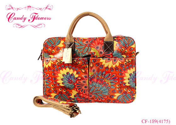 Ladies Peacock feather Floral Canvas Bag Laptop Computer Briefcase