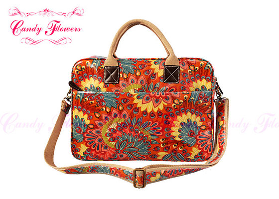 Ladies Peacock feather Floral Canvas Bag Laptop Computer Briefcase