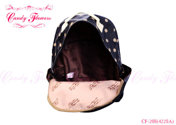 Lightweight Flower Print Backpack Personalized Black And White Polka Dot for Girls