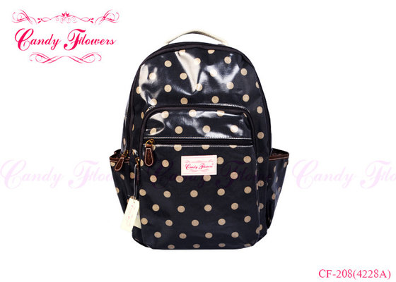 Lightweight Flower Print Backpack Personalized Black And White Polka Dot for Girls